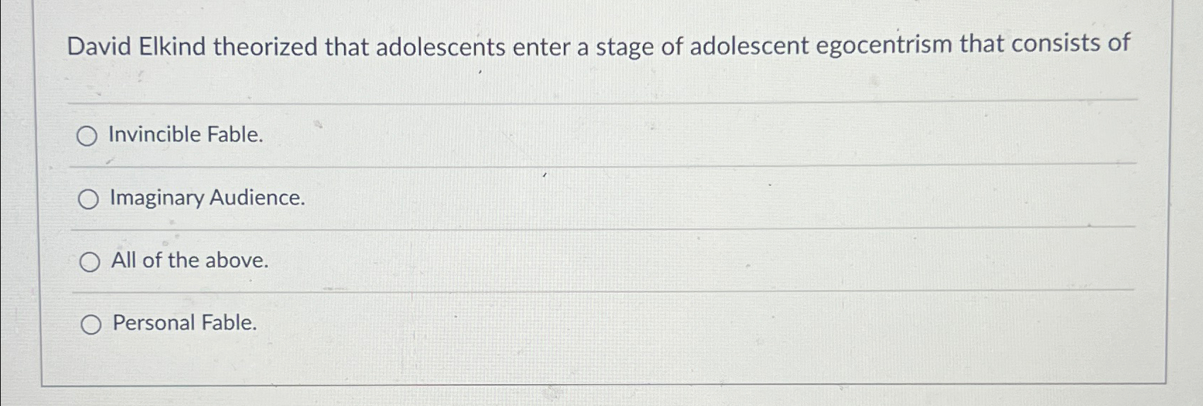 Solved David Elkind theorized that adolescents enter a stage | Chegg.com