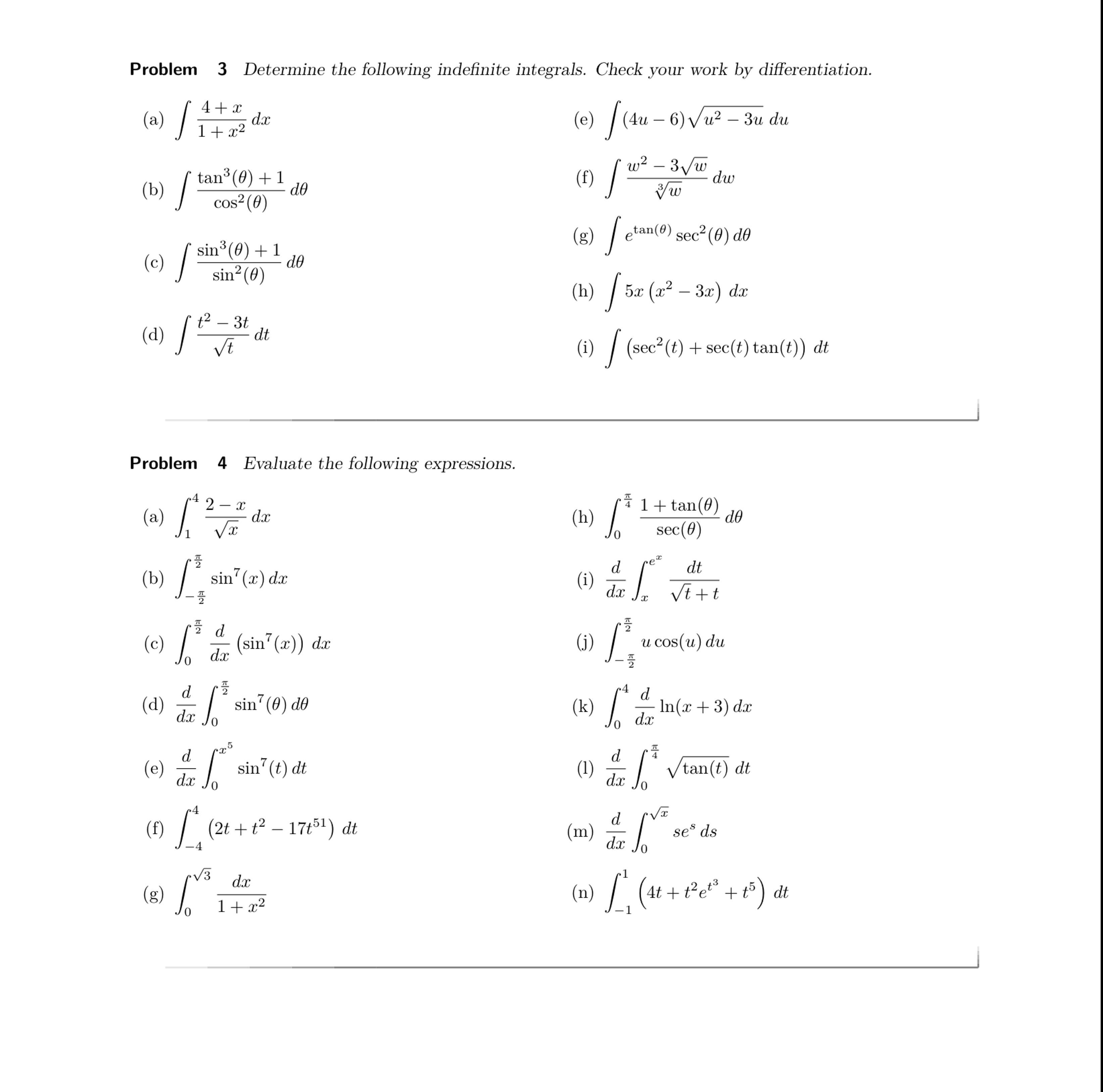 Solved Problem 3 ﻿Determine the following indefinite | Chegg.com