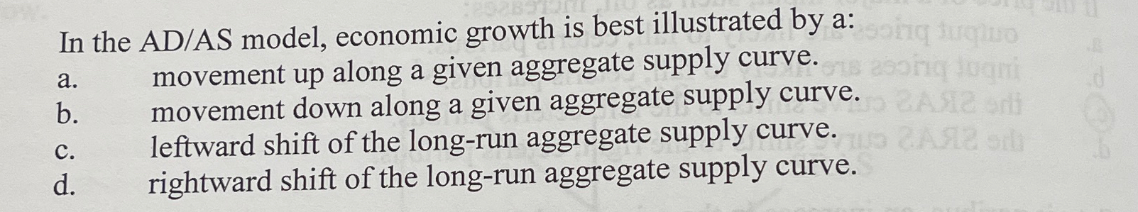 Solved In the ADAS ﻿model, economic growth is best | Chegg.com