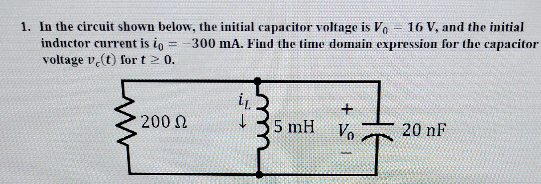 Solved 1. In the circuit shown below, the initial capacitor | Chegg.com