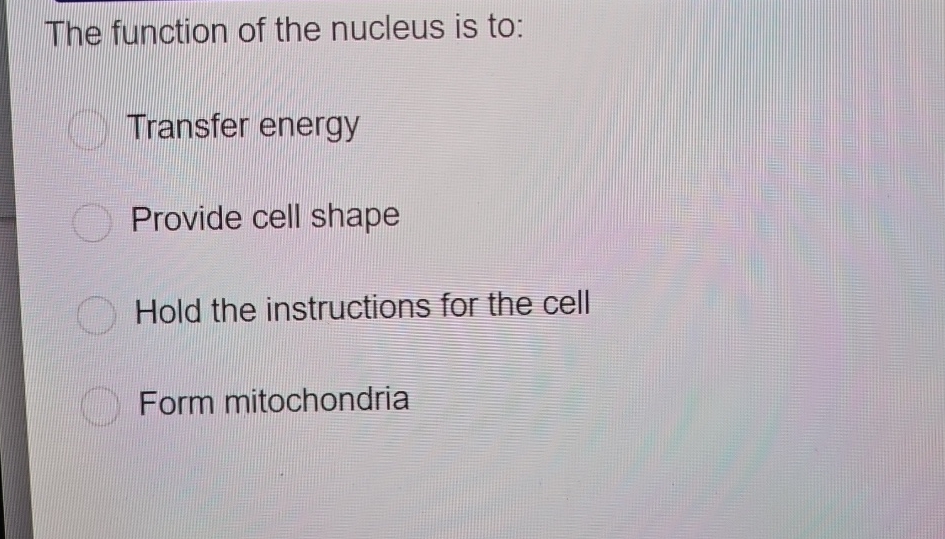 Solved The function of the nucleus is to:Transfer | Chegg.com