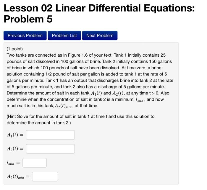 Solved Lesson 02 Linear Differential Equations: Problem 5 (1 | Chegg.com