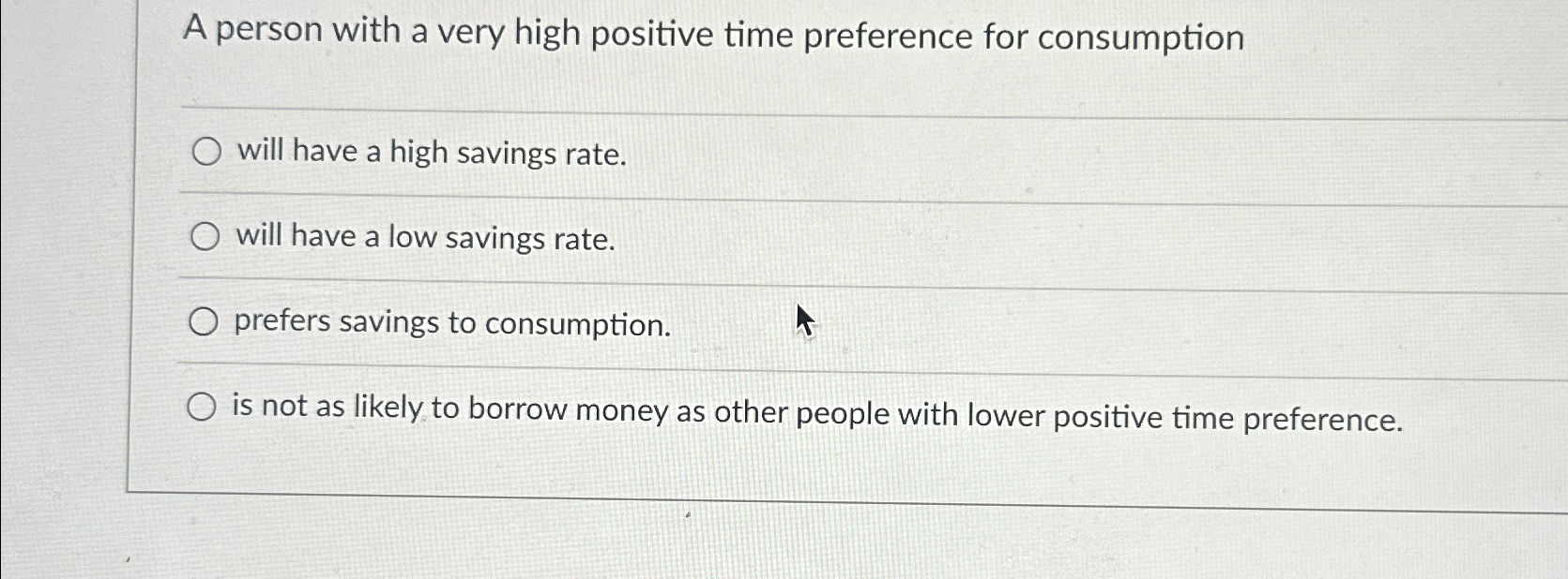 A person with a very high positive time preference | Chegg.com