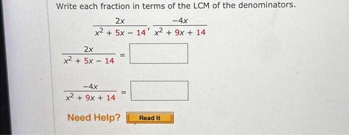 Solved Write each fraction in terms of the LCM of the | Chegg.com