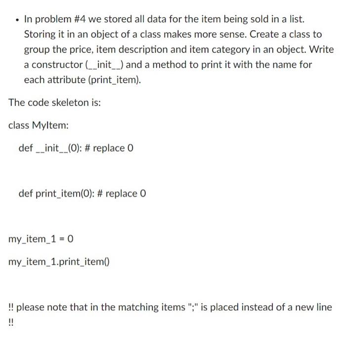 Solved - In problem \#4 we stored all data for the item | Chegg.com