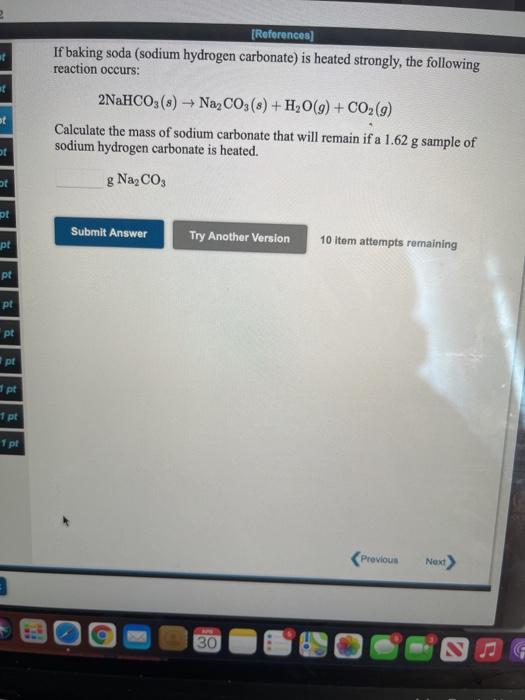 Solved [References) If baking soda (sodium hydrogen | Chegg.com