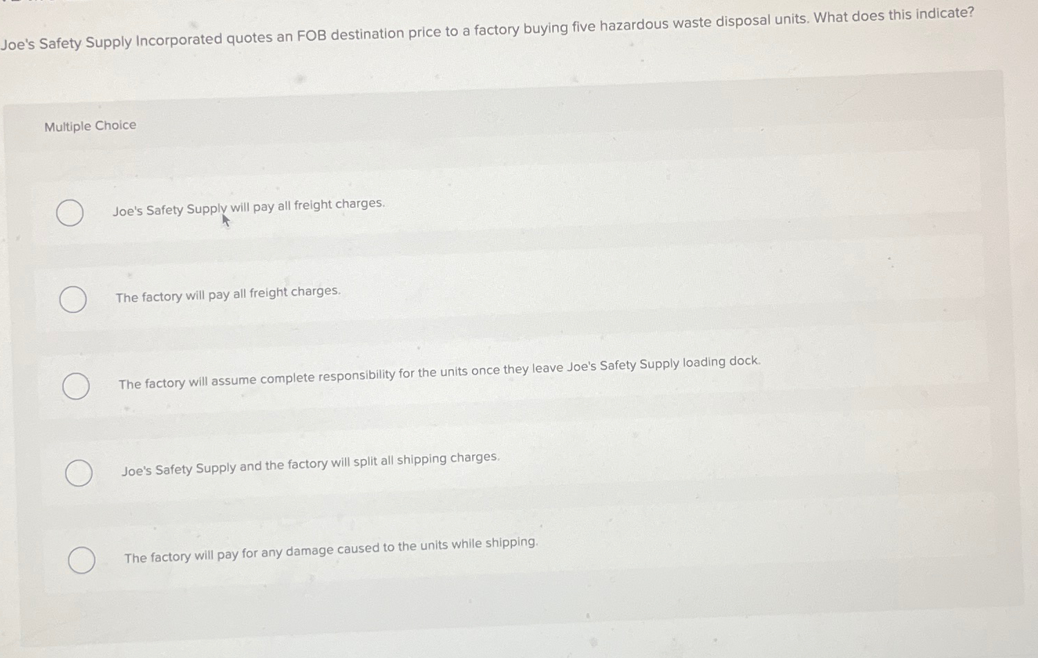 Solved Joe's Safety Supply Incorporated quotes an FOB | Chegg.com