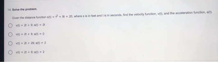 Solved 14. Solve the problem. Given the distance function | Chegg.com