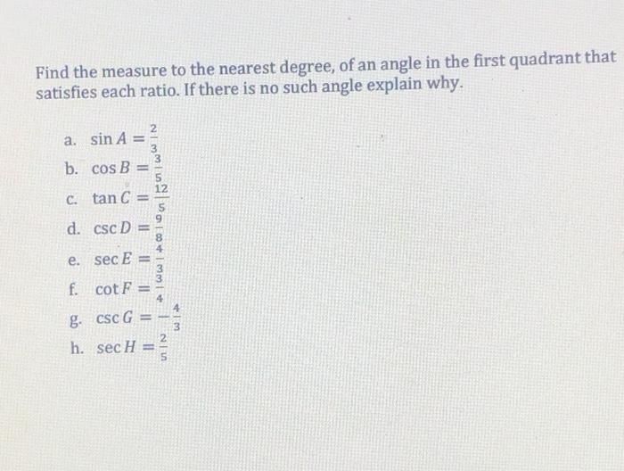 Solved Find the measure to the nearest degree, of an angle | Chegg.com