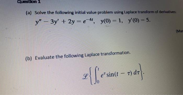 [Solved]: (a) Solve the following initial value problem usi