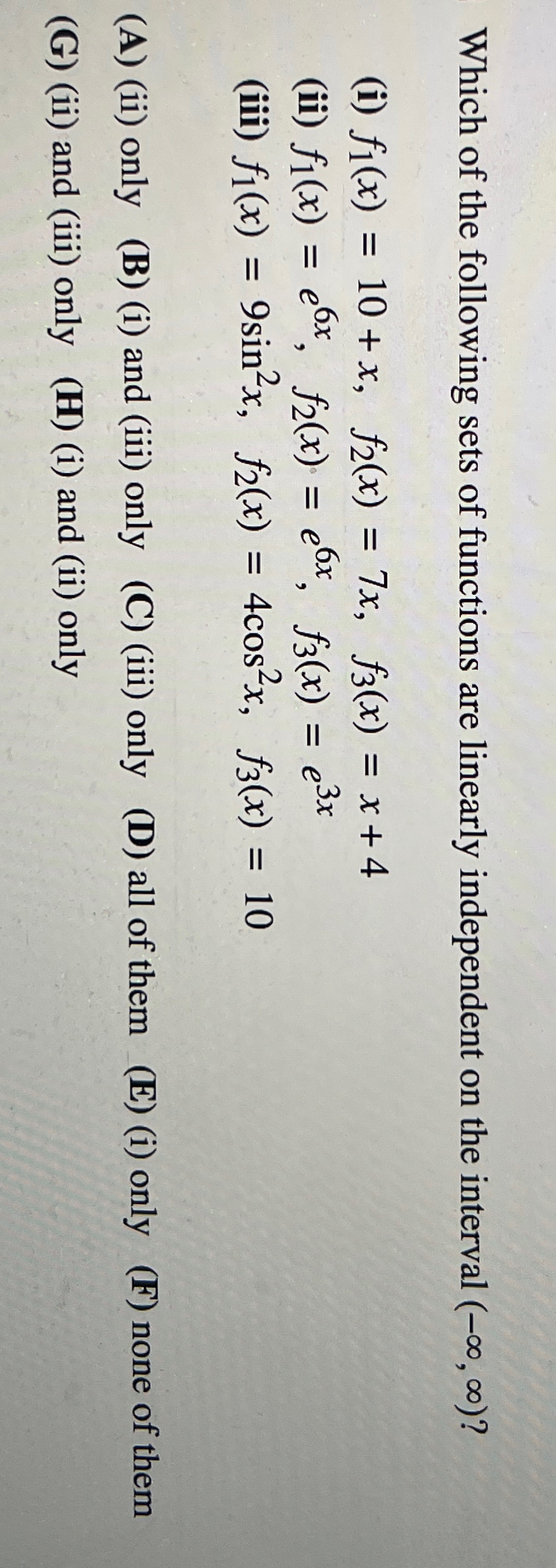 Solved Which of the following sets of functions are linearly | Chegg.com