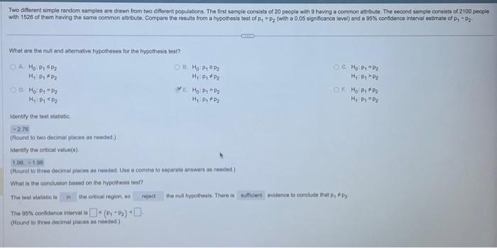 Two different simple random samples are drawn from | Chegg.com
