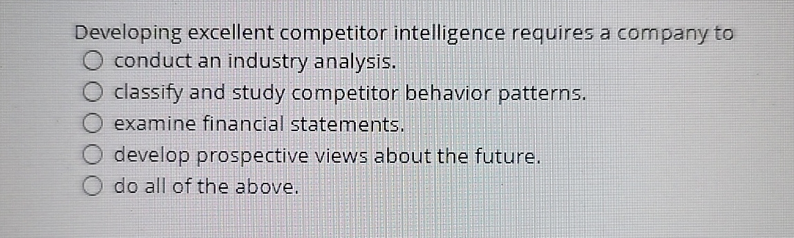 Solved Developing excellent competitor intelligence requires | Chegg.com