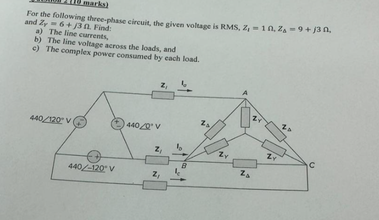 Solved For the following three-phase circuit, the given | Chegg.com