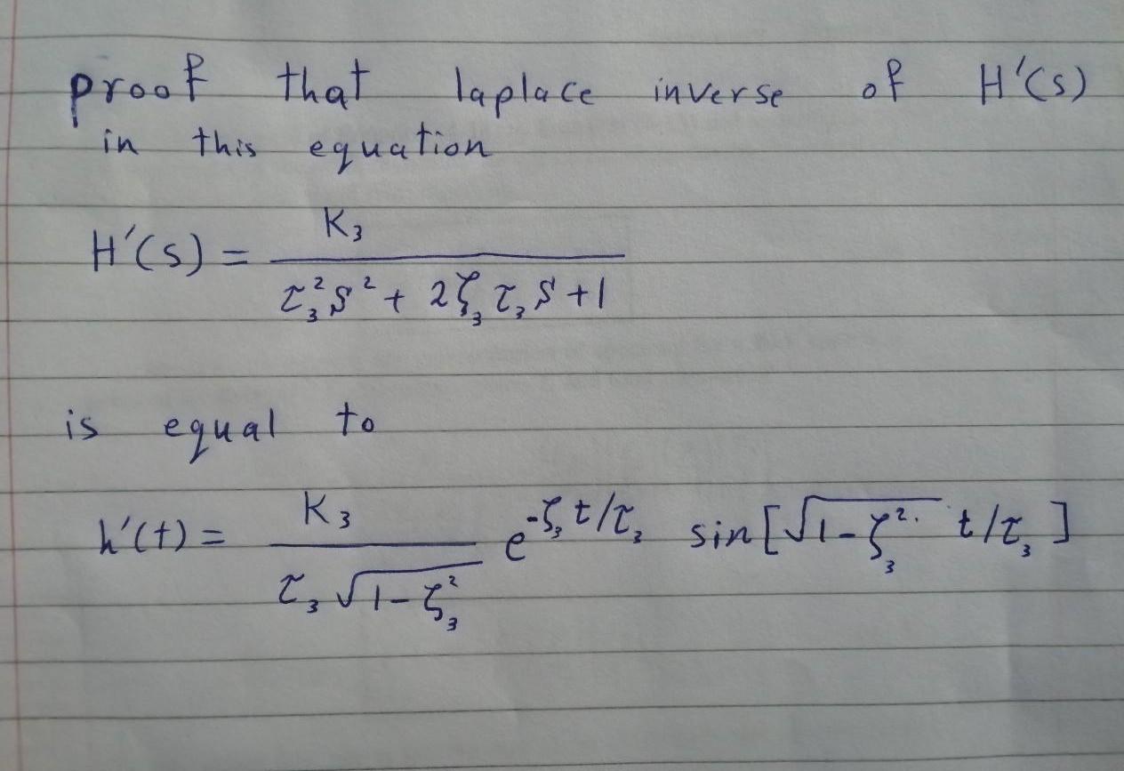 Solved proof that laplace inverse of H′(s) in this equation | Chegg.com