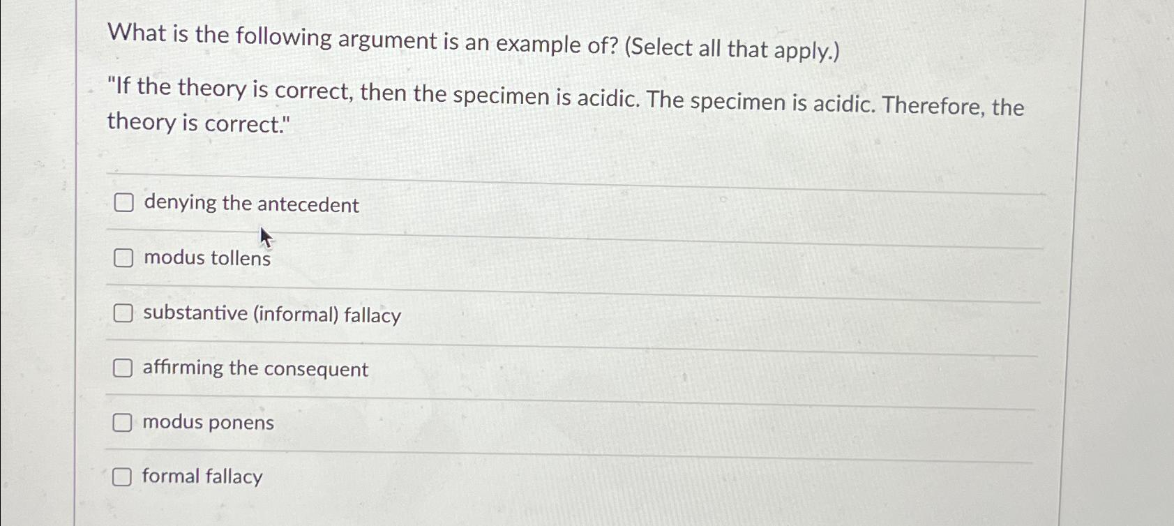 Solved What is the following argument is an example | Chegg.com
