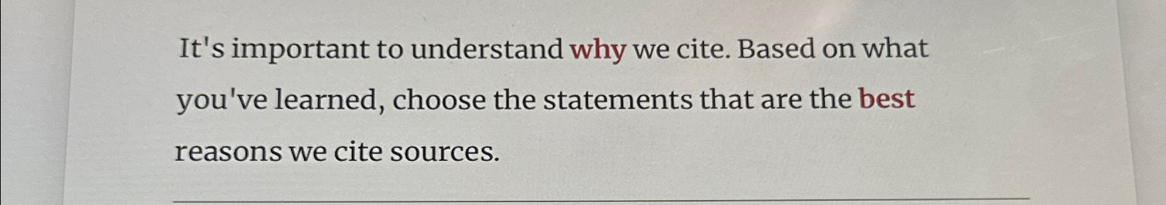 Solved It's important to understand why we cite. Based on | Chegg.com