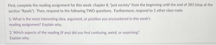First, complete the reading assignment for this week: | Chegg.com