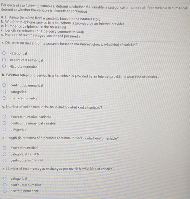 Solved For each of the following variables, determine | Chegg.com
