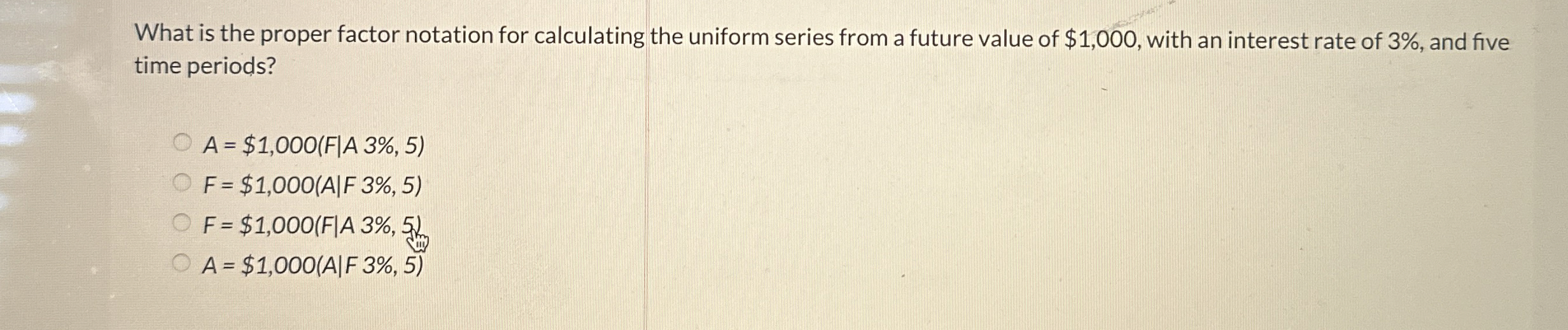 Solved What is the proper factor notation for calculating | Chegg.com