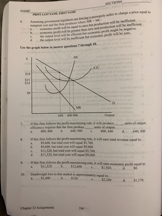 Solved NAME PRINT LAST NAME, FIRST NAME SECTIONS MONOPOLY 1 | Chegg.com