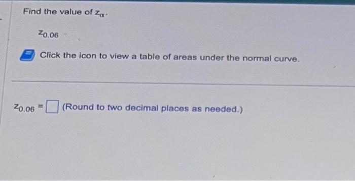 Solved Find the value of zα. z0.06 Click the icon to view a | Chegg.com