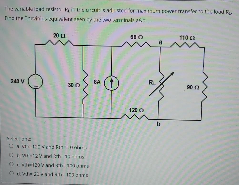 Solved The variable load resistor RL in the circuit is | Chegg.com