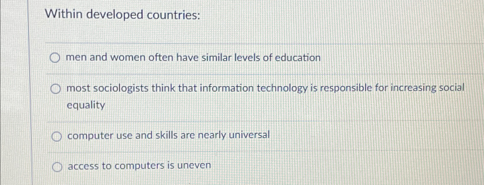 Solved Within developed countries:men and women often have | Chegg.com