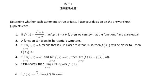 Solved Determine whether each statement is true or false. | Chegg.com