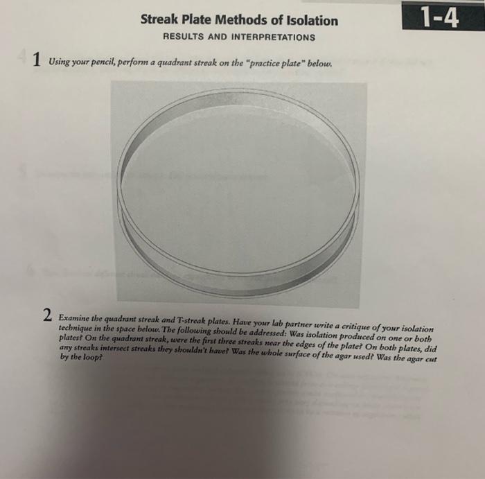 Solved 1-4 Streak Plate Methods of Isolation RESULTS AND | Chegg.com