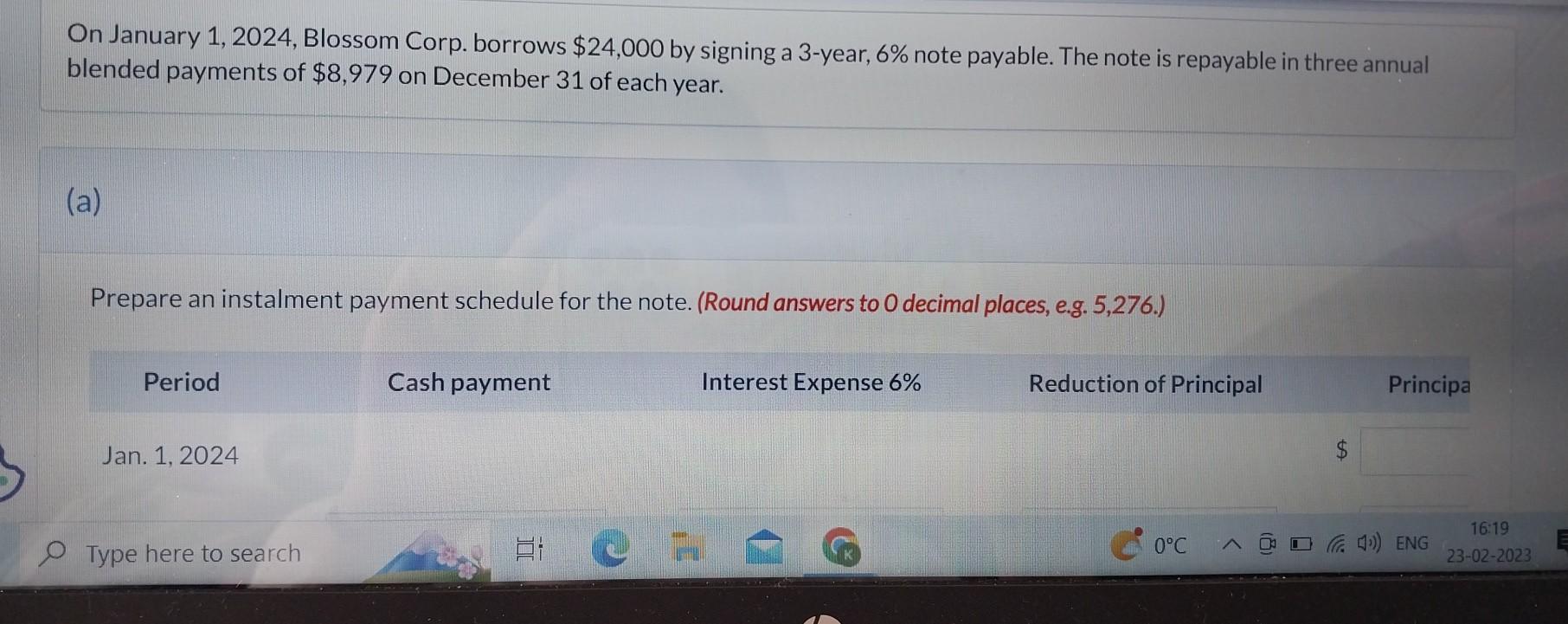 Solved On January 1, 2024, Blossom Corp. borrows $24,000 by | Chegg.com