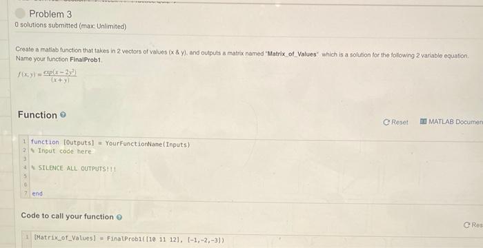 Solved Create A Matiab Function That Takes In 2 Vectors Of