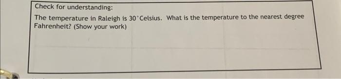 Solved Check for understanding: The temperature in Raleigh | Chegg.com