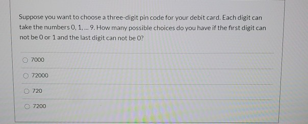 Solved Suppose you want to choose a three-digit pin code for | Chegg.com