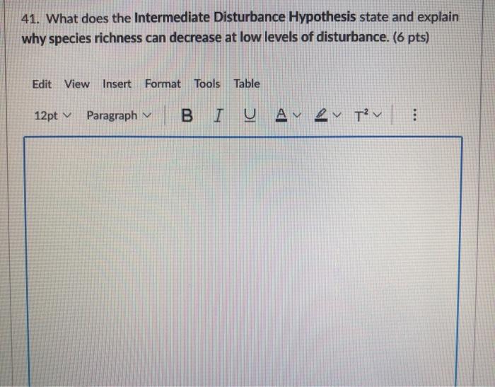 Solved 41. What does the Intermediate Disturbance Hypothesis | Chegg.com