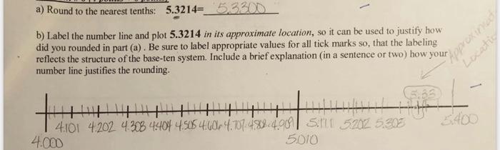 Solved b) Label the number line and plot 5.3214 in its | Chegg.com