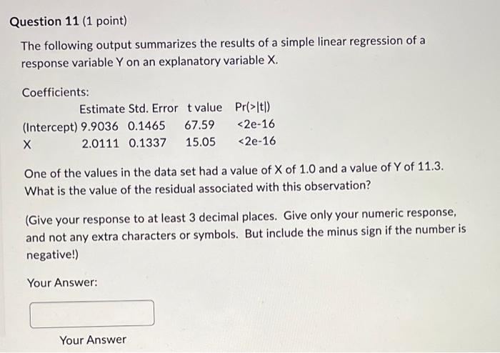 Solved The following output summarizes the results of a | Chegg.com