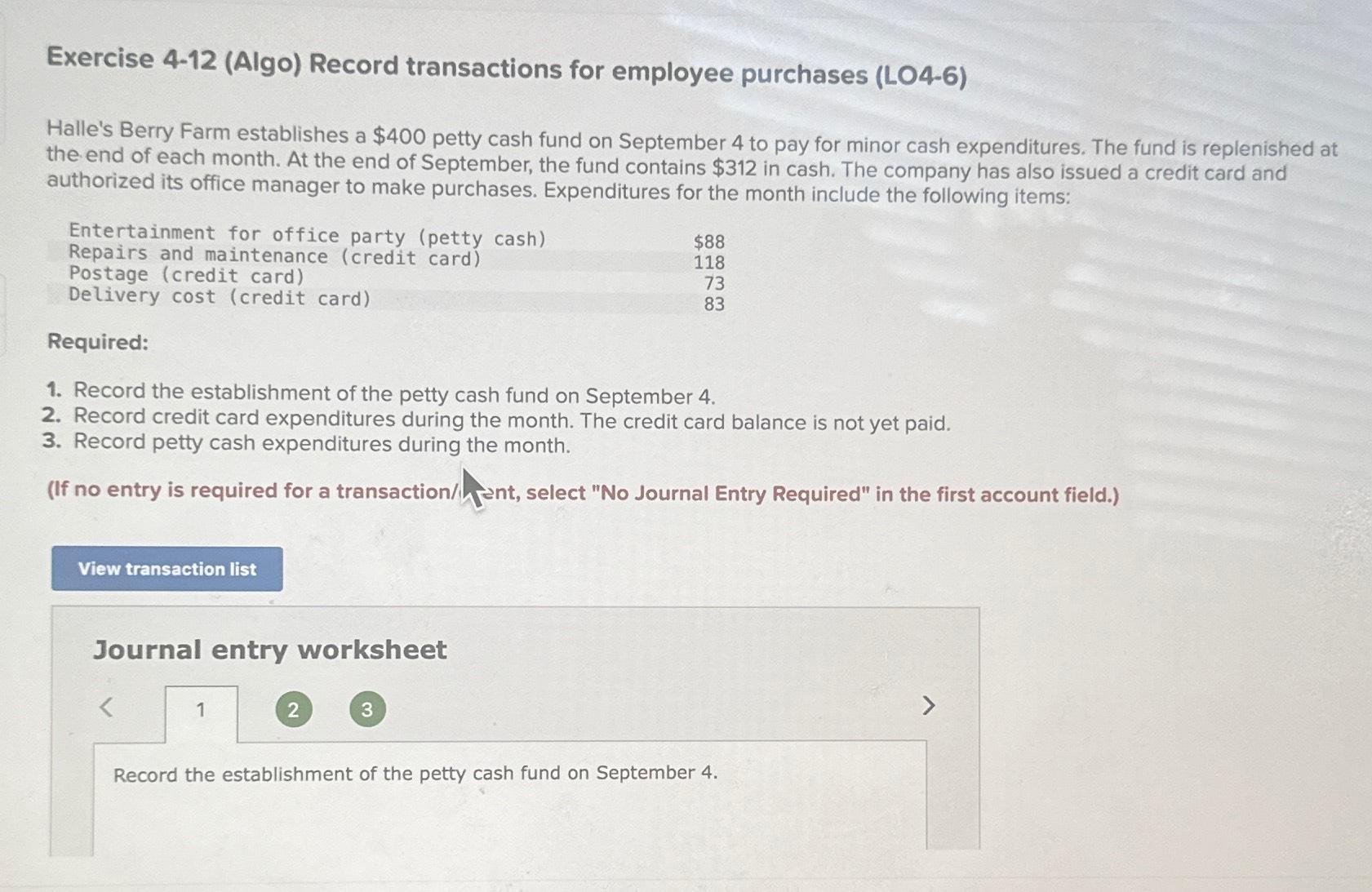 Exercise 4-12 (Algo) ﻿Record transactions for | Chegg.com