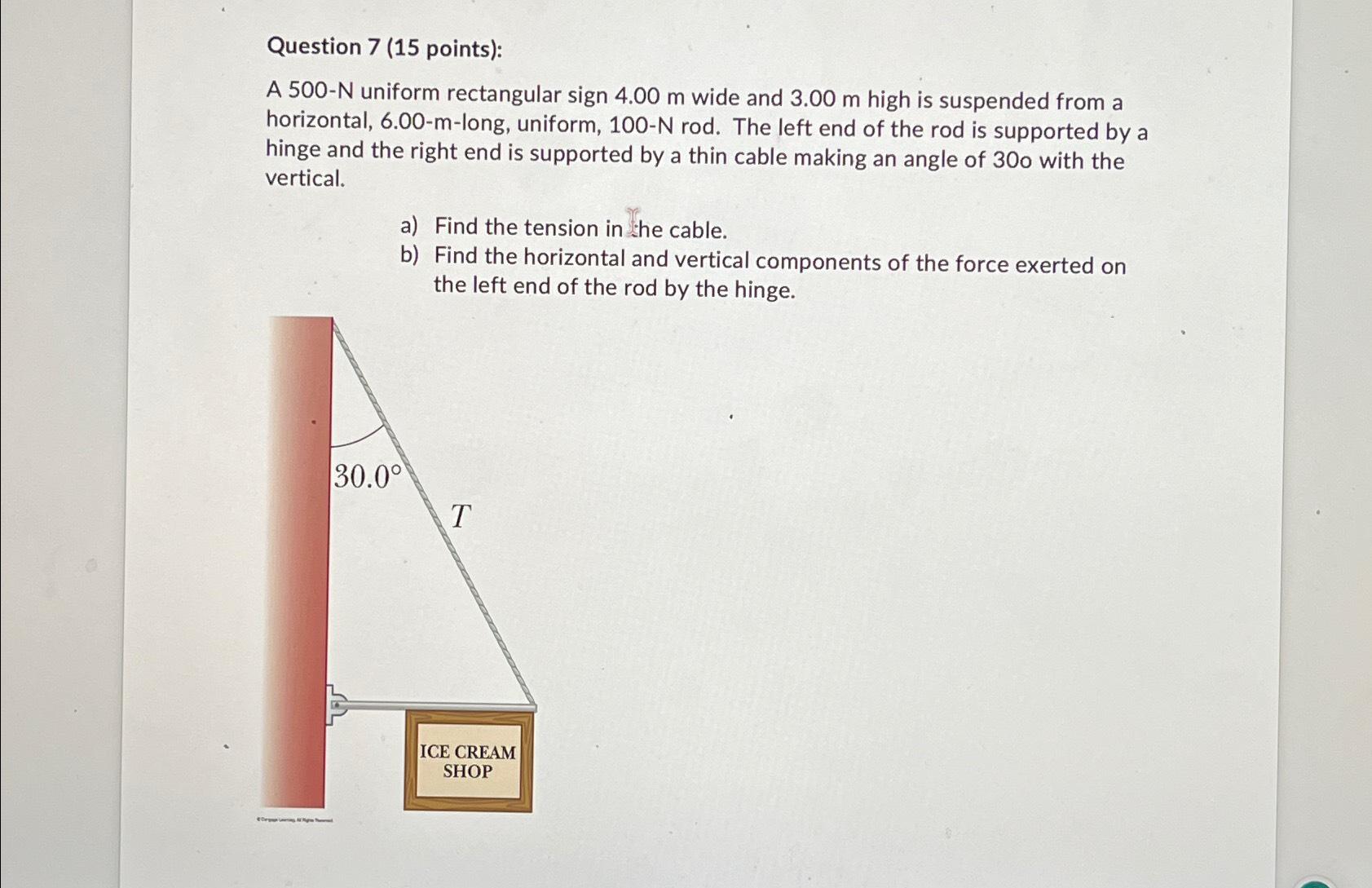 Solved Question 7 (15 ﻿points):A 500-N uniform rectangular | Chegg.com
