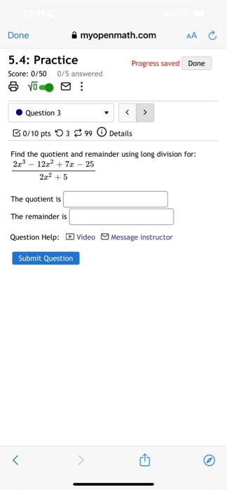 Solved Done myopenmath.com АА С Progress saved Done 5.4: | Chegg.com