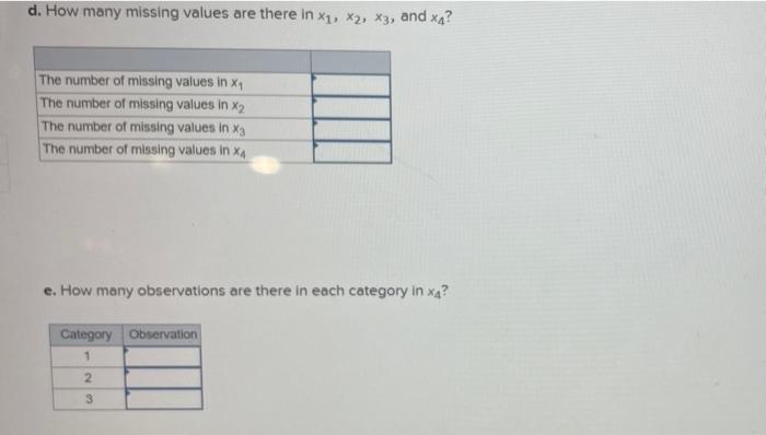 Solved d. How many missing values are there in x1,x2,x3, and | Chegg.com
