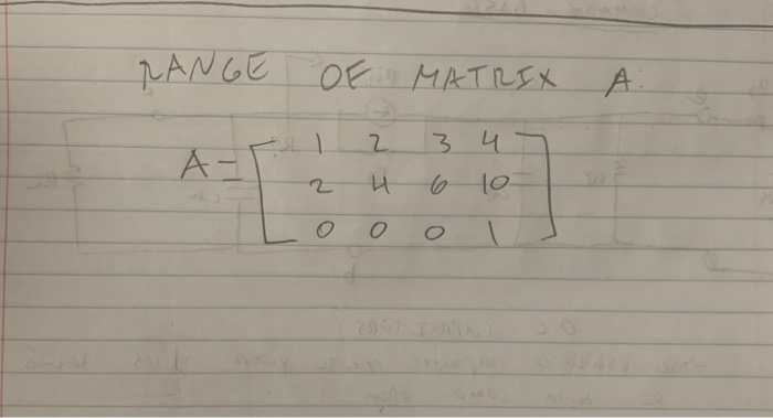 Solved RANGE OF MATRIX A 5 A- - 1 2 3 4 и 0 0 Co o o | | Chegg.com