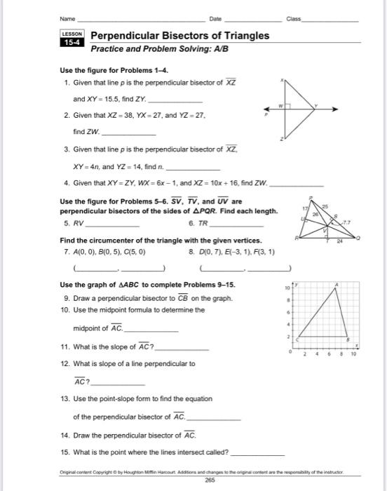 Solved Class Name Date LESSON Perpendicular Bisectors of | Chegg.com