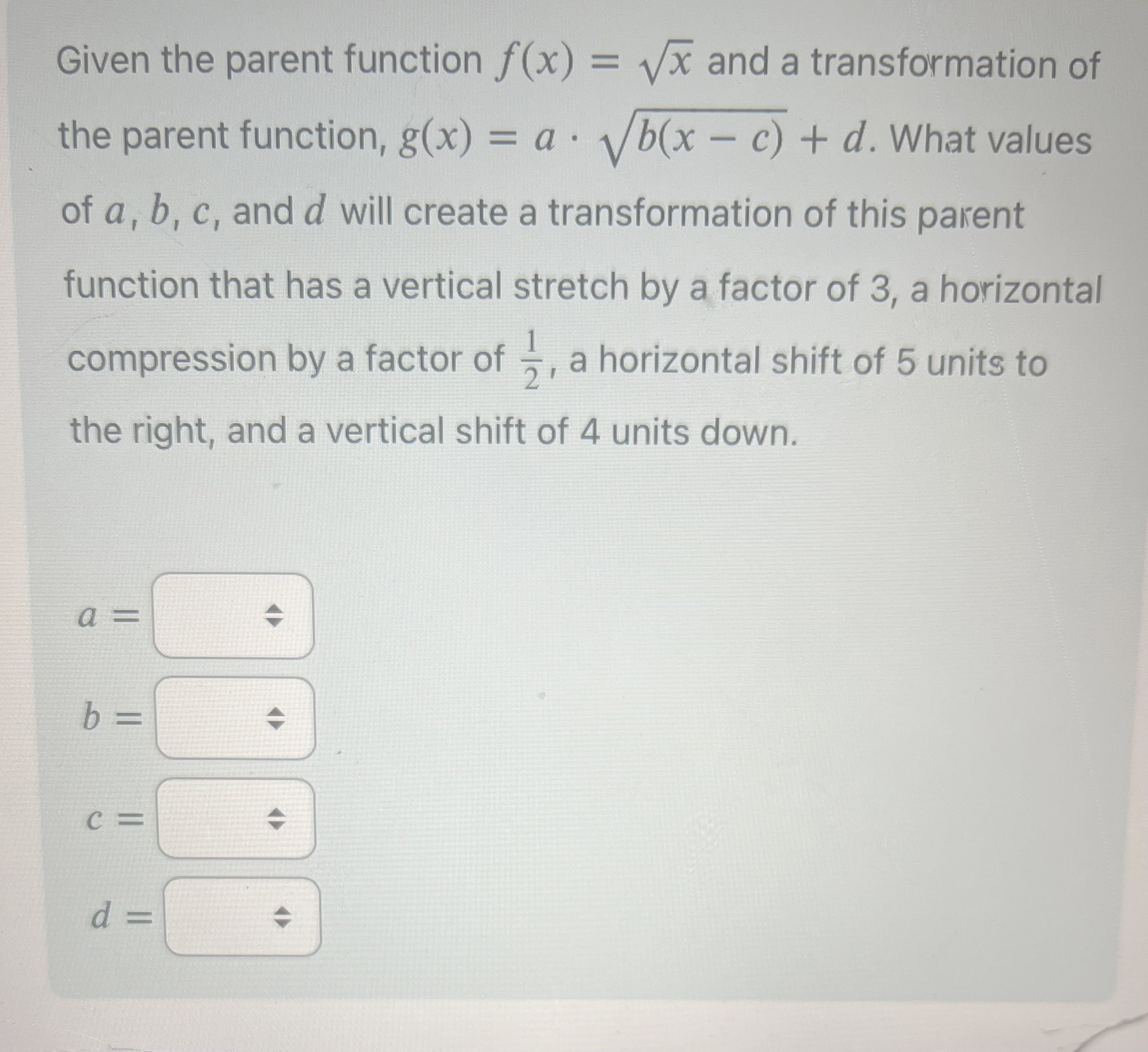 Solved Given the parent function f(x)=x2 ﻿and a | Chegg.com