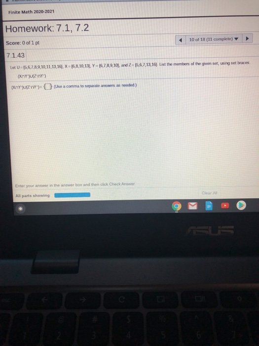 Solved Finite Math 2020-2021 Homework: 7.1, 7.2 10 of 18 (11 | Chegg.com