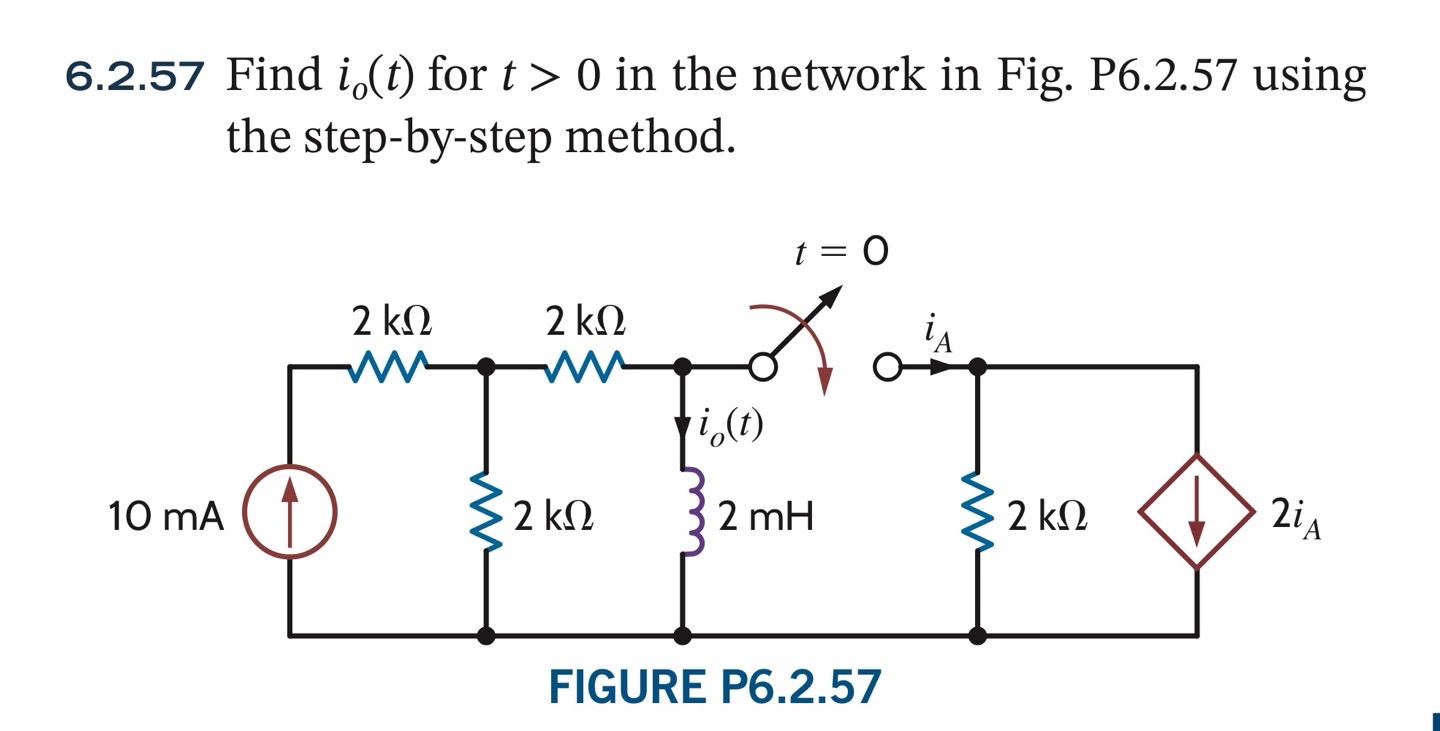 Solved 6.2.57 ﻿Find io(t) ﻿for t>0 ﻿in the network in Fig. | Chegg.com