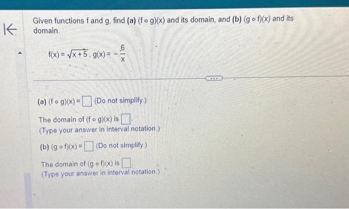 Solved Given functions f and g, find (a)(f∘g)(x) and its | Chegg.com