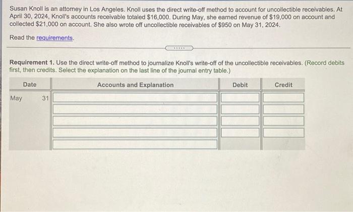 Solved Susan Knoll is an attorney in Los Angeles. Knoll uses | Chegg.com