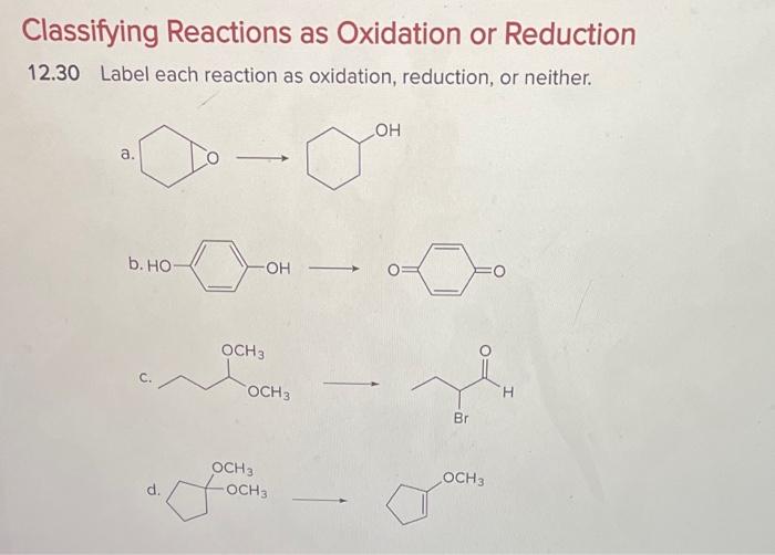 Solved Classifying Reactions as Oxidation or Reduction 12.30 | Chegg.com
