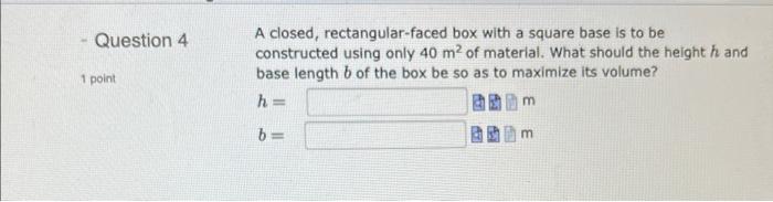 Solved A closed, rectangular-faced box with a square base is | Chegg.com
